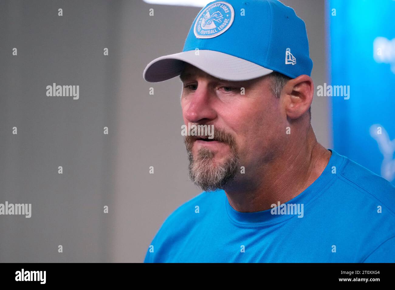 Detroit Lions head coach Dan Campbell addresses the media after an NFL ...