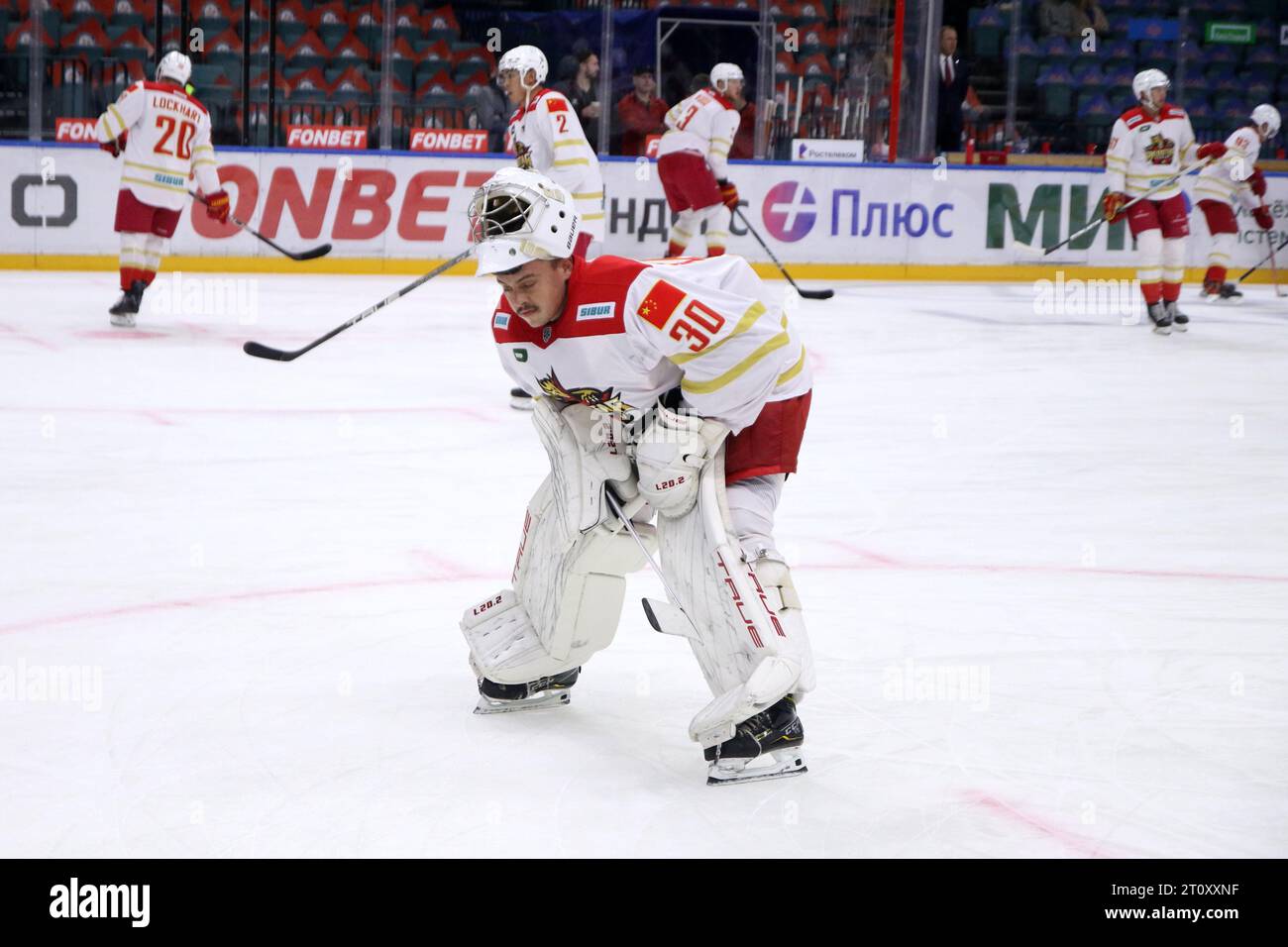 Kunlun Red Star Hockey Club player, Matt Jurusik (30) seen in action during the Kontinental ...