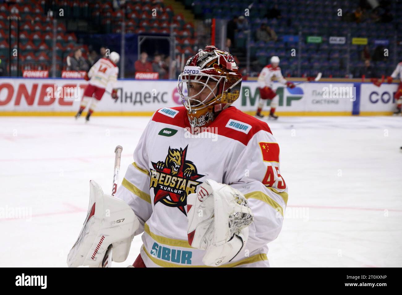 Kunlun Red Star Hockey Club player, Jeremy Smith (45) seen in action ...