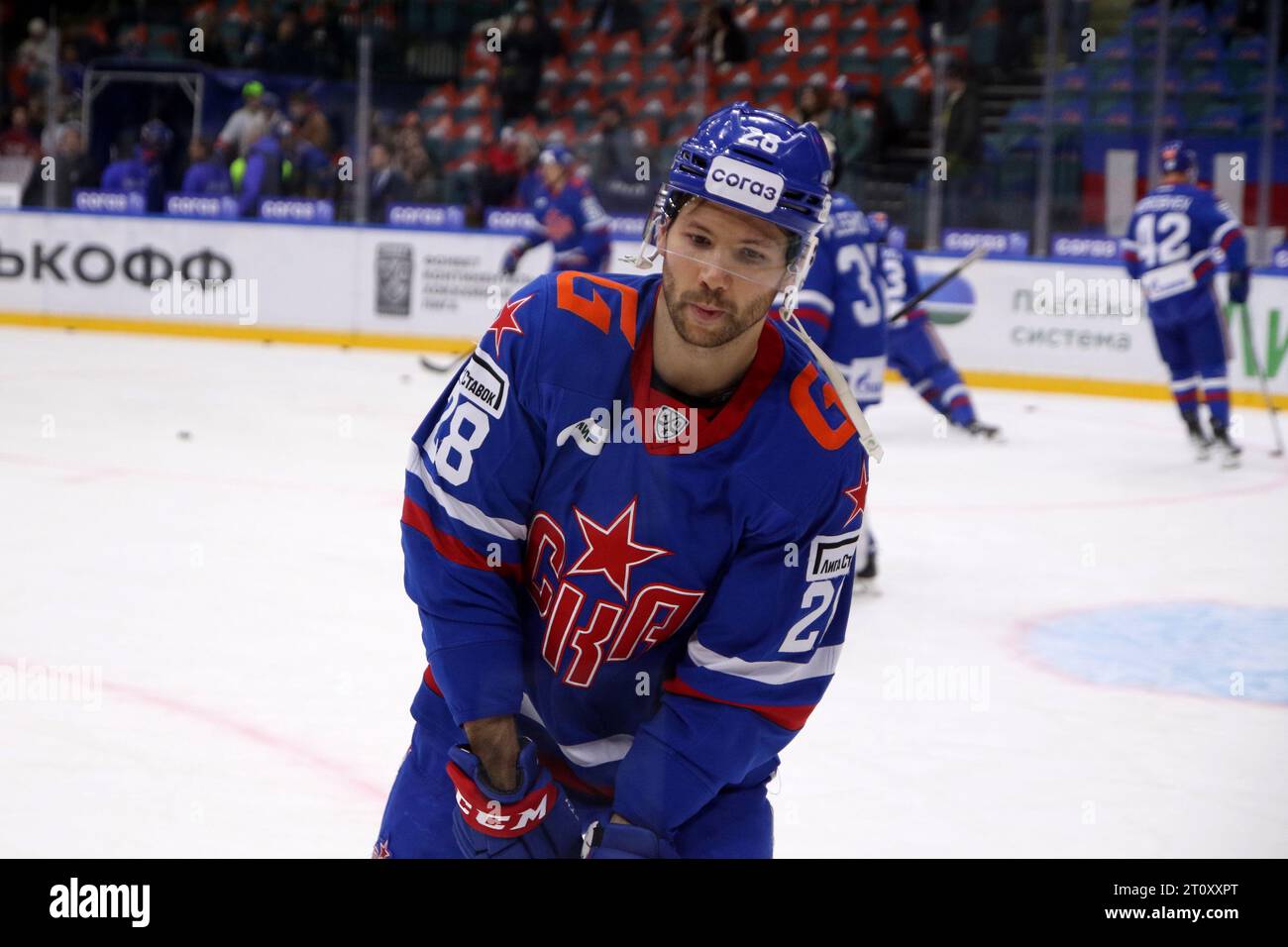 SKA Hockey Club player, Sergey Tolchinsky (28) seen in action during ...