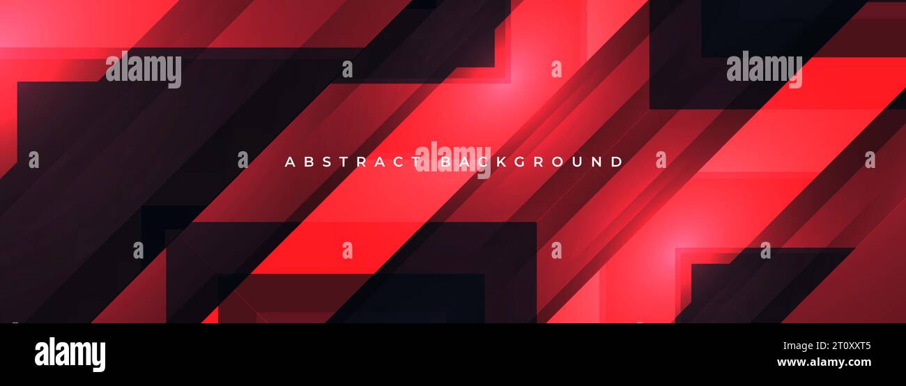 Wide 3d red abstract modern banner background with futuristic geometric ...