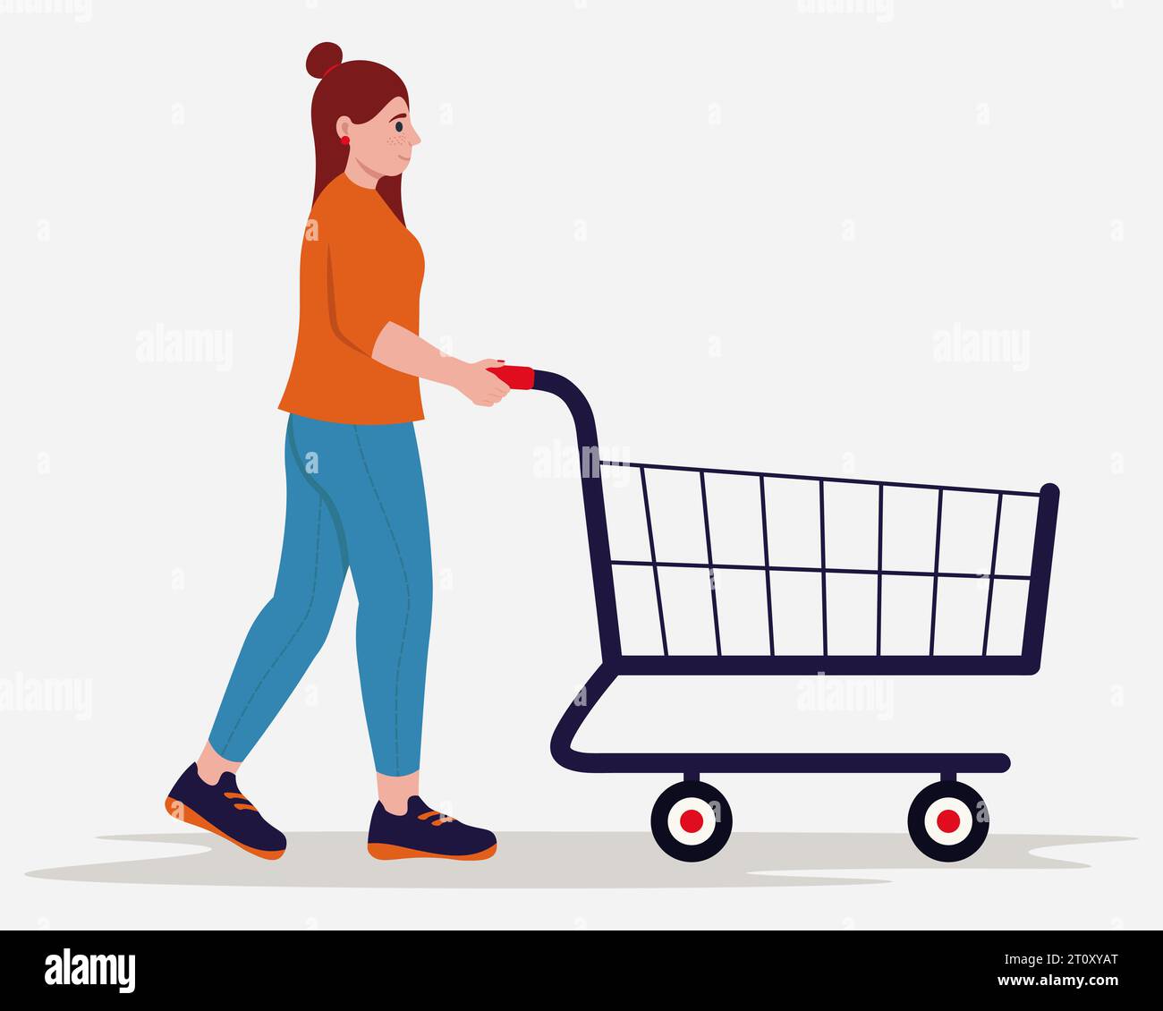 Woman With Empty Trolley. Shopping Template. Flat Style Vector ...