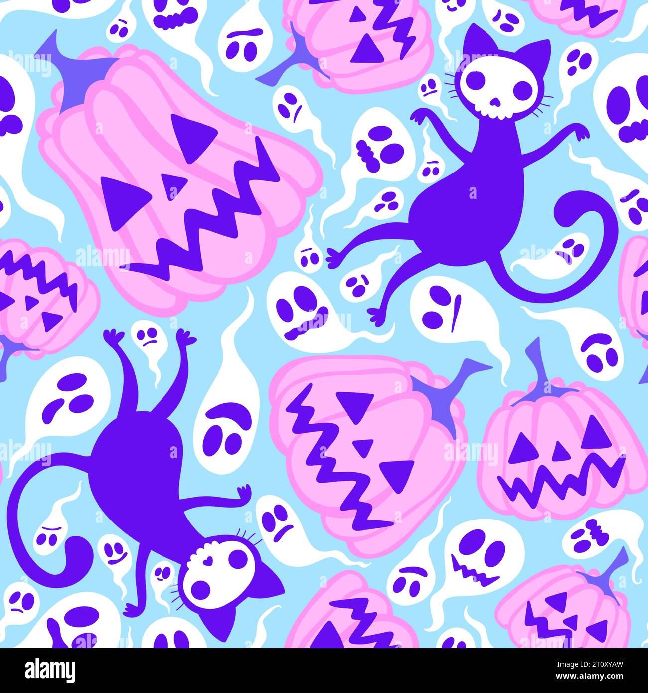 Halloween cat and pumpkins seamless ghost and skulls and poison pattern ...