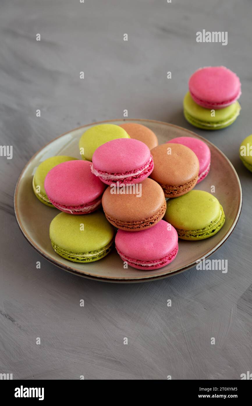 Colorful Homemade French Macarons on a Plate, side view Stock Photo - Alamy