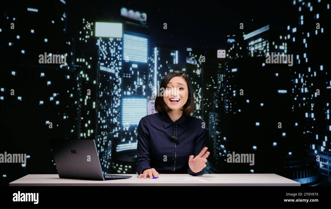 Anchorwoman presents night talk show late, addressing all breaking news ...