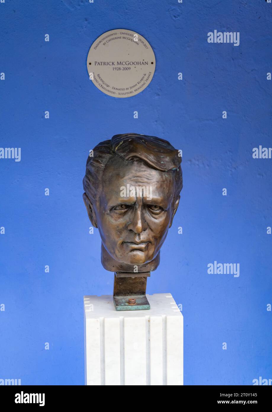 Portmeirion, Gwynedd, Wales, United Kingdom, Bust of Patrick McGoohan ...