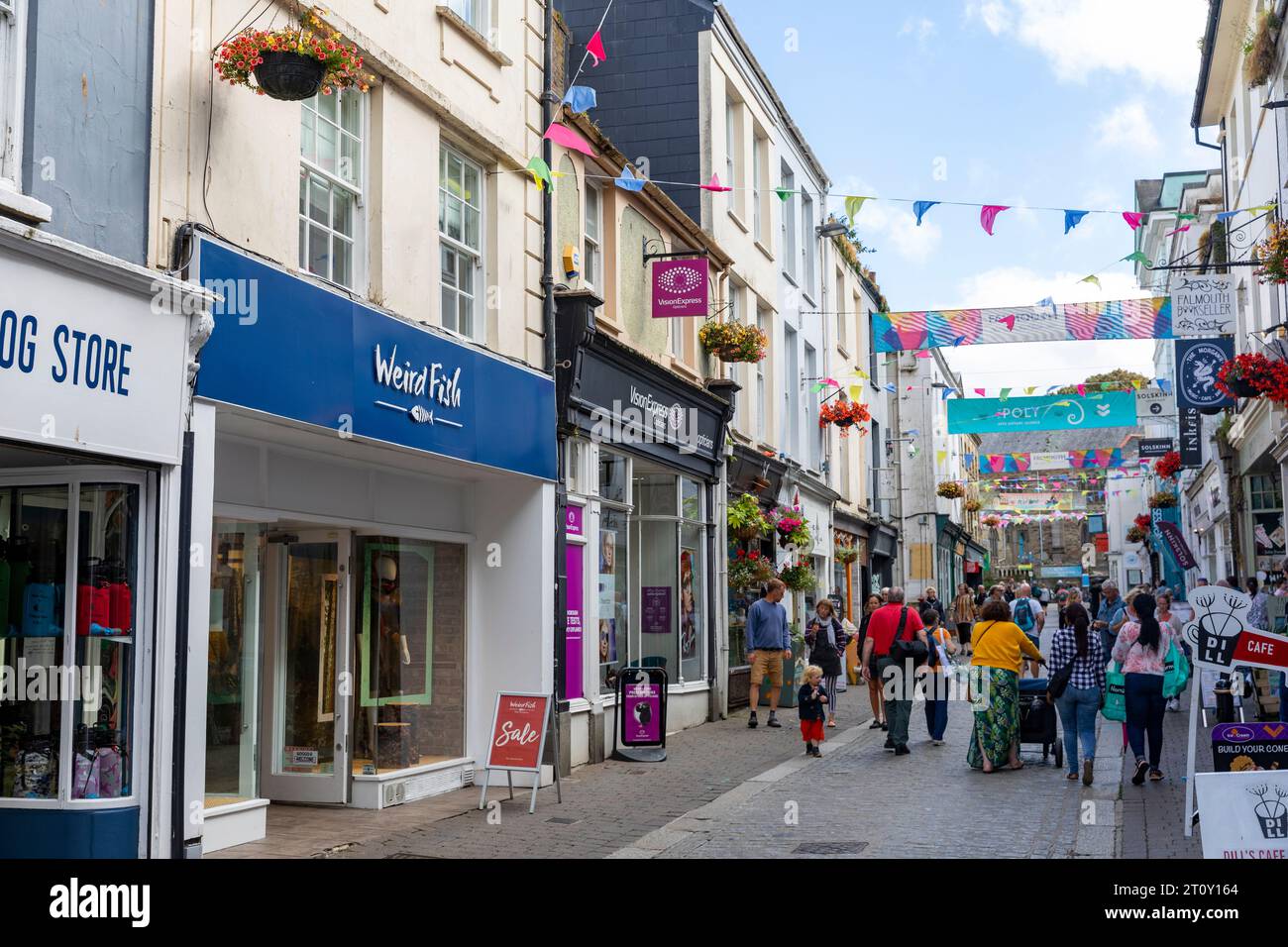Falmouth, coastal town in Cornwall England, wide array of shops and ...