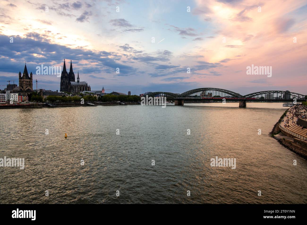 Cityscape view of the city of Koln, the Rhine River, bridges and ...