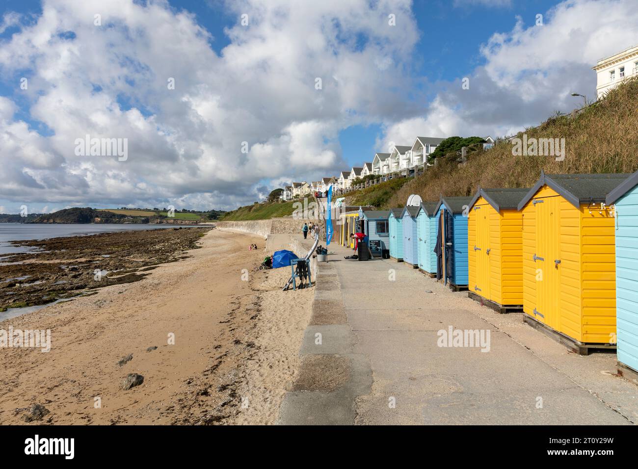 Falmouth Cornwall, September 2023, multi coloured wooden beach huts at ...