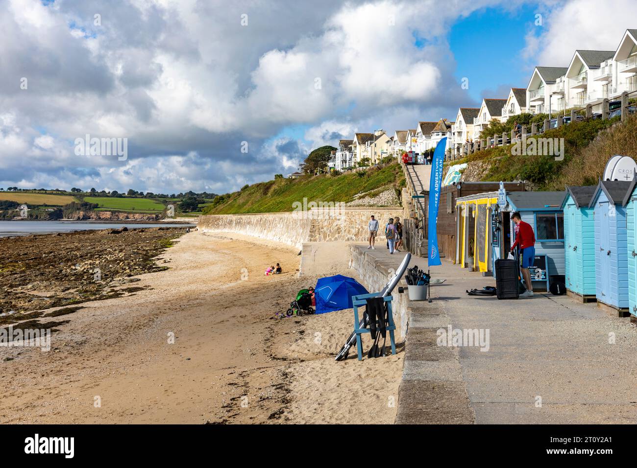 Falmouth Cornwall, September 2023, multi coloured wooden beach huts at ...