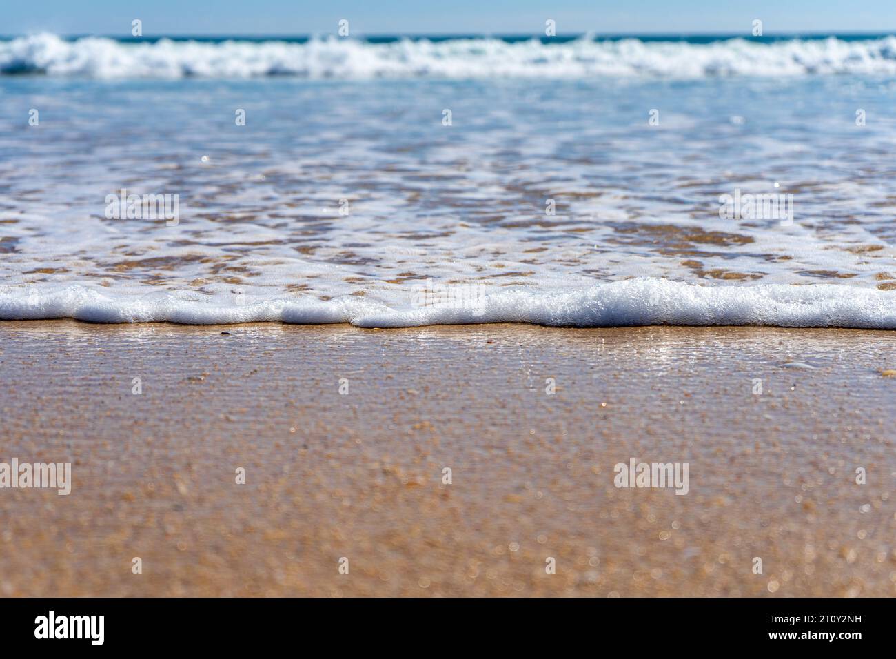 View of idyllic nature landscape with huge beaches and waves crashing ...