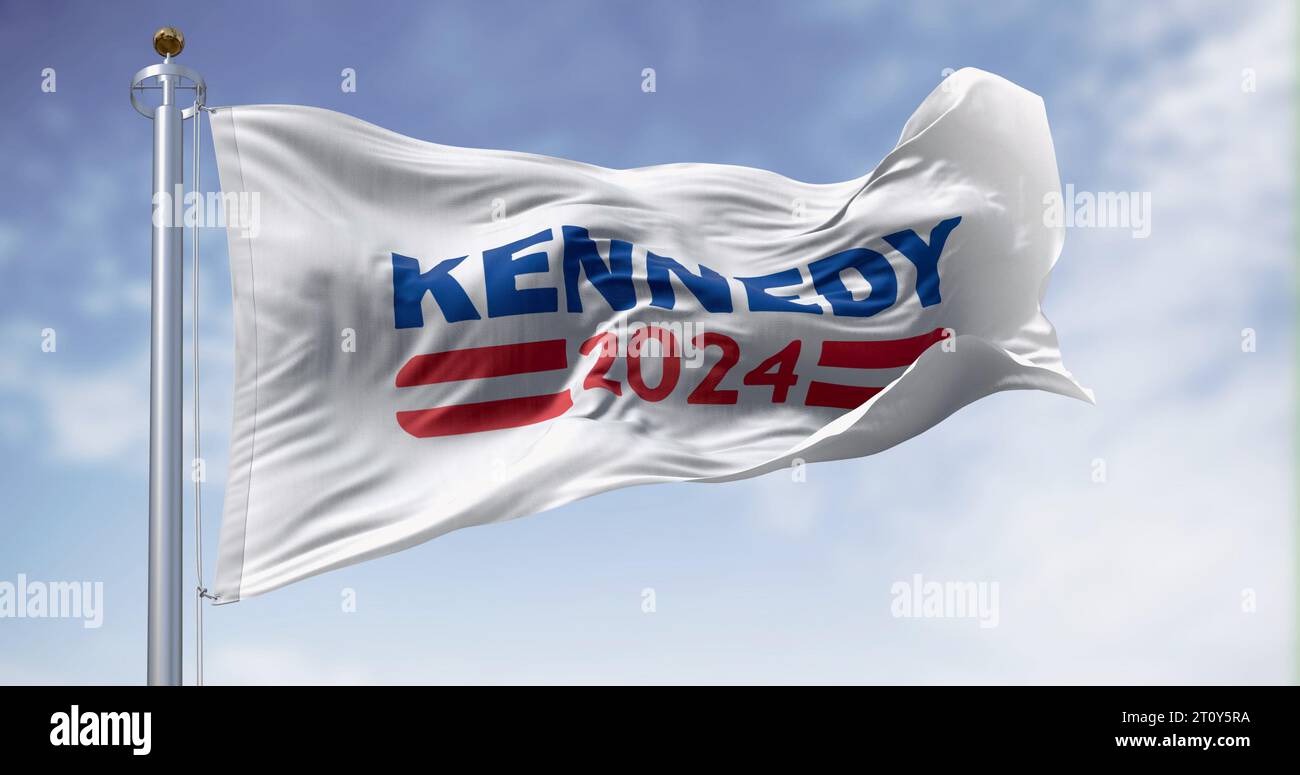 San Diego., US, april 2 2023: Kennedy 2024 presidential campaign flag ...