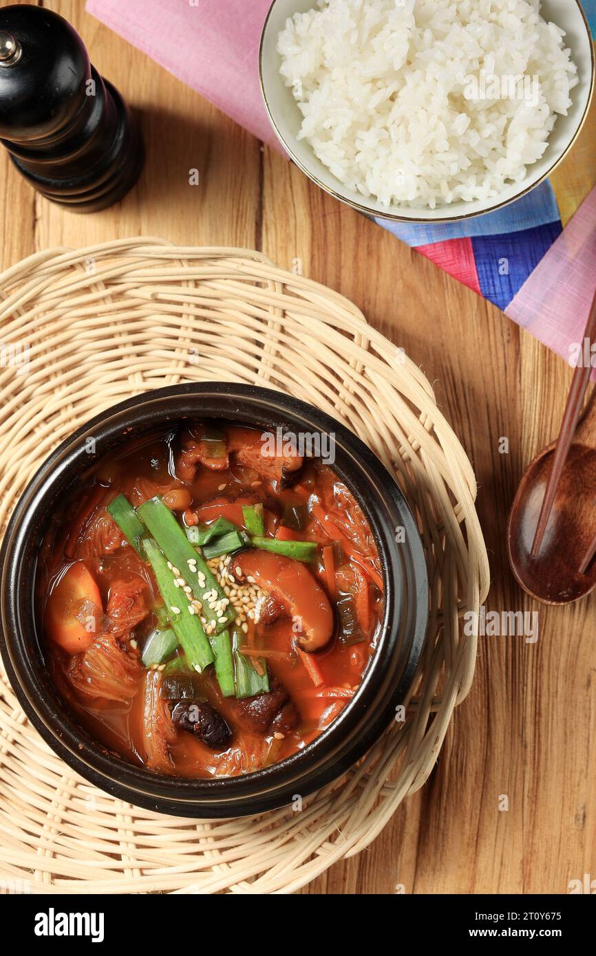 Top View A Bowl of Hot Vegan Spicy Korean Kimchi Stew Soup or Kimchi ...