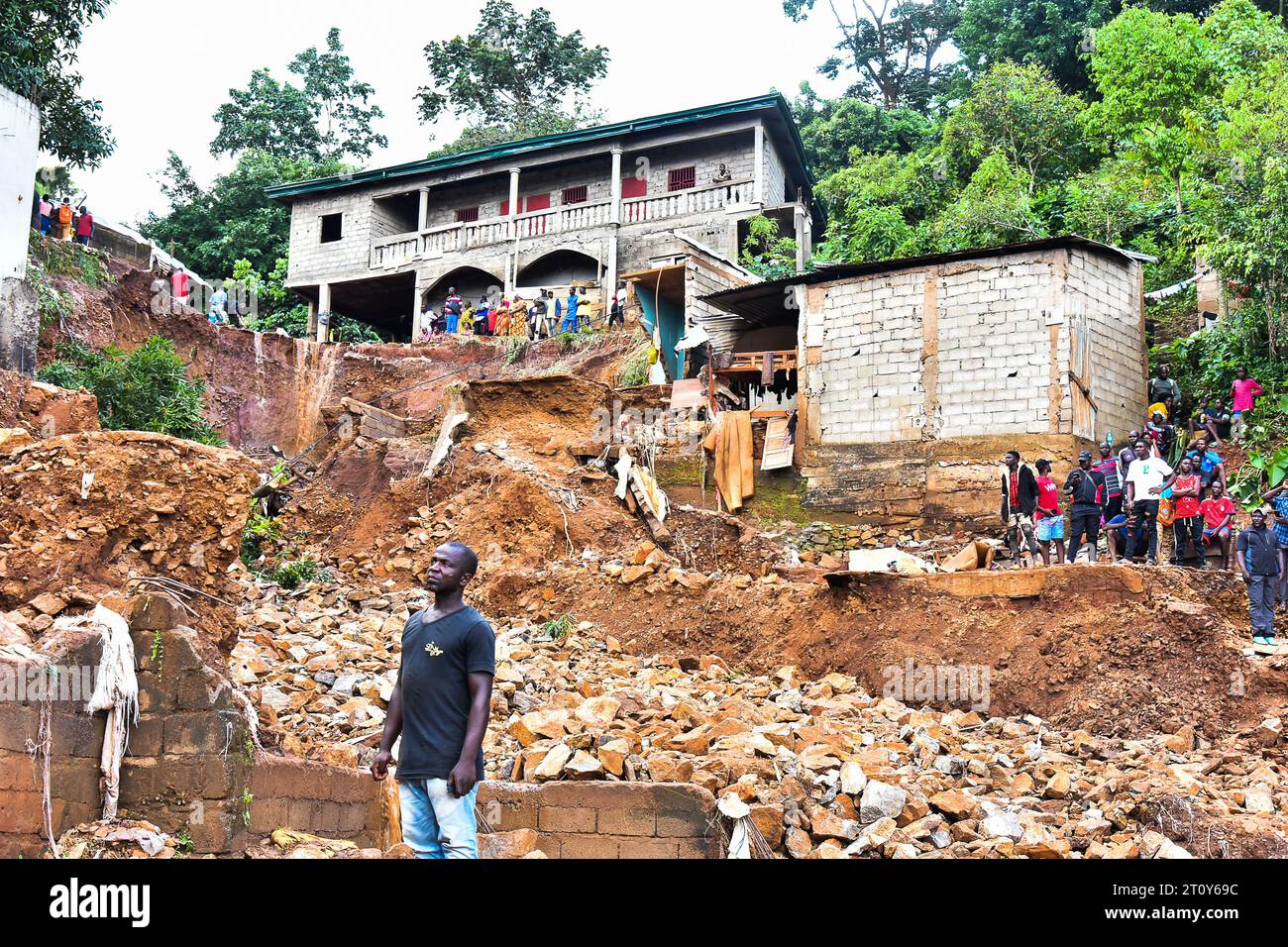 Yaounde, Cameroon. 9th Oct, 2023. A man stands where his house was ...
