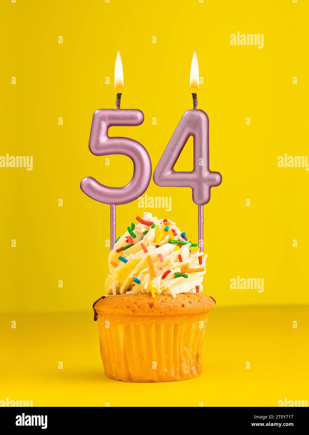 Number 54 candle - Birthday card design in yellow background Stock ...