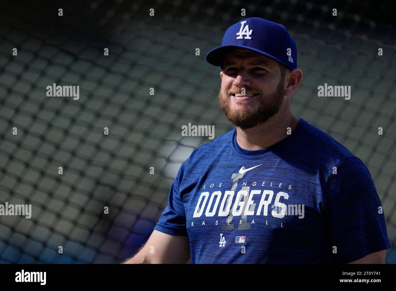 Los Angeles Dodgers' Max Muncy smiles during batting practice before ...