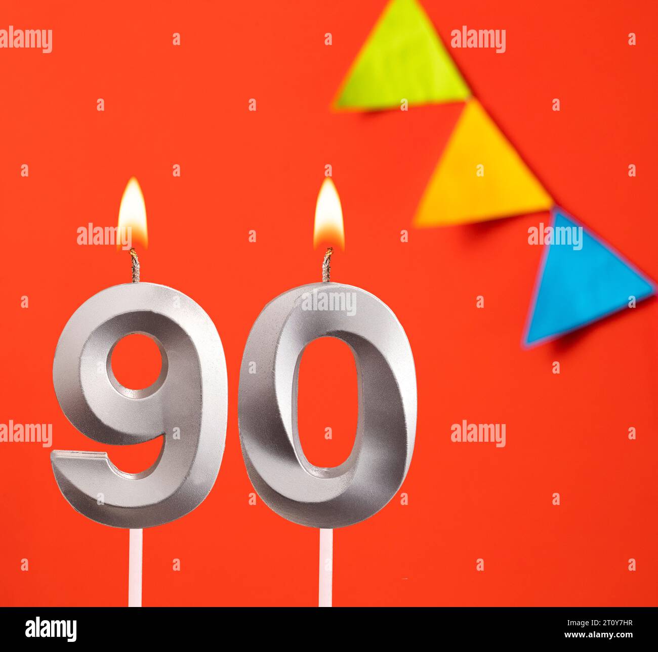 Birthday card - Number 90 candle in orange background Stock Photo - Alamy