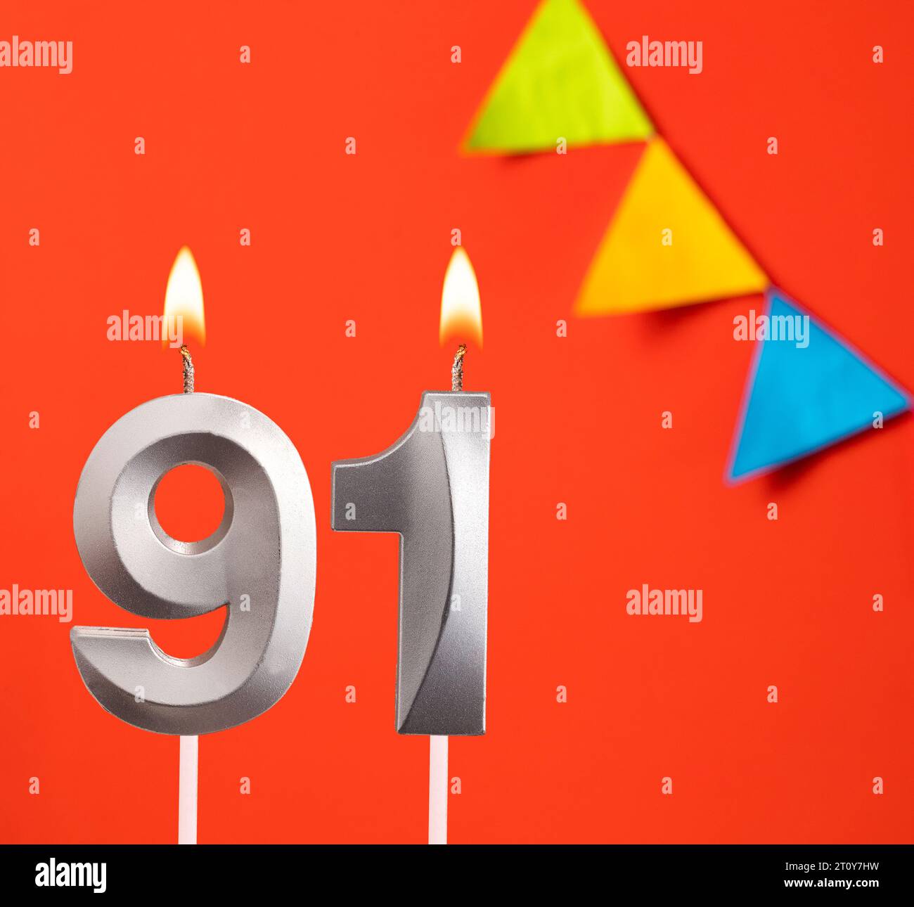 Birthday candle number 91 - Invitation card in orange background Stock ...