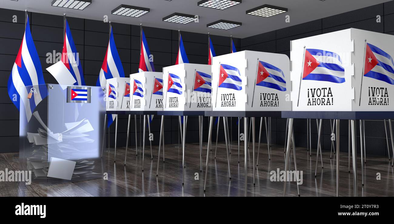 Cuba - polling station with ballot box and voting booths - election ...