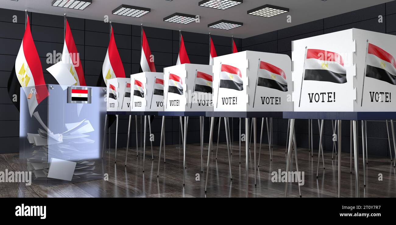 Egypt - polling station with ballot box and voting booths - election ...