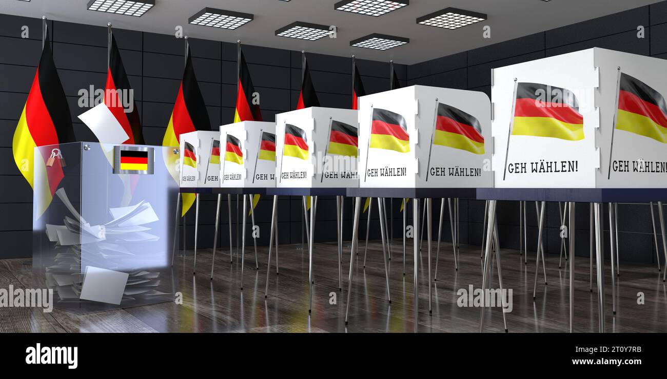 Germany - polling station with ballot box and voting booths - election ...