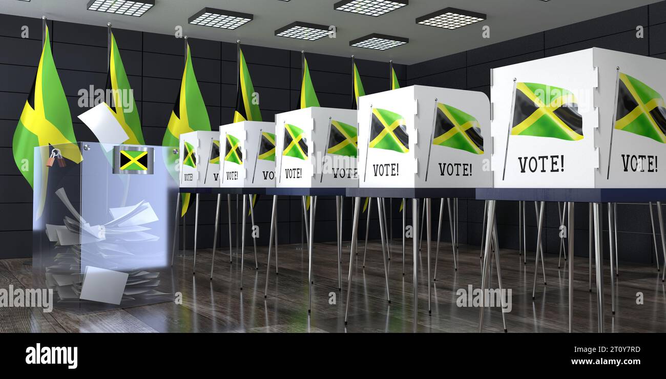 Jamaica - polling station with ballot box and voting booths - election ...