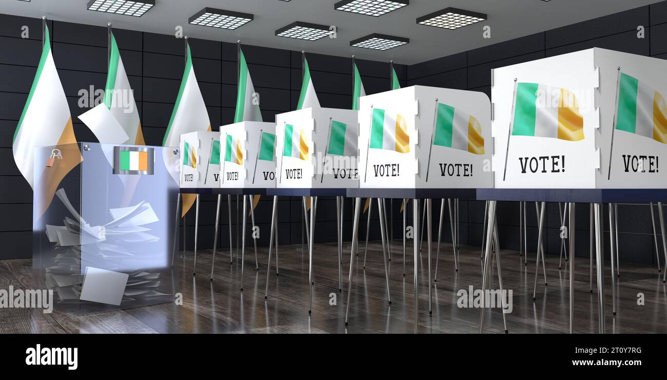 Ireland - polling station with ballot box and voting booths - election ...
