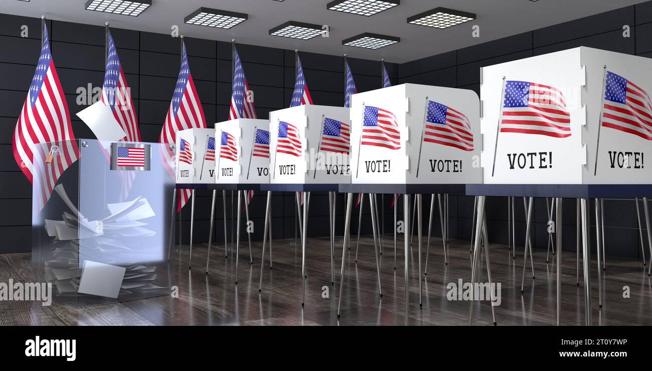 USA - polling station with ballot box and voting booths - election ...