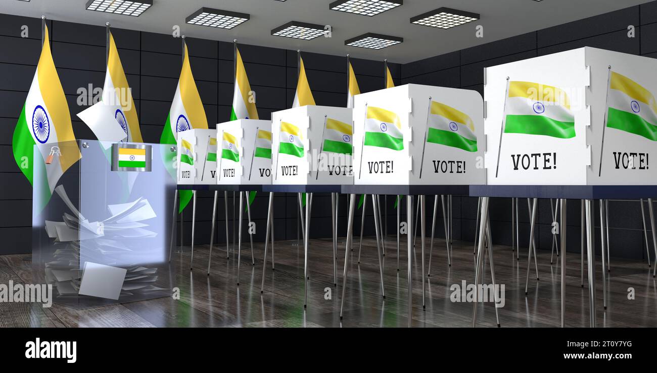 India - polling station with ballot box and voting booths - election ...