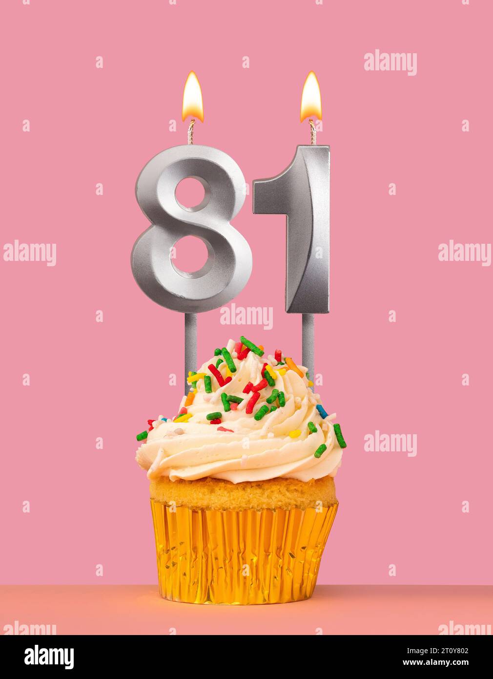 Birthday card with cupcake and candle number 81 Stock Photo - Alamy