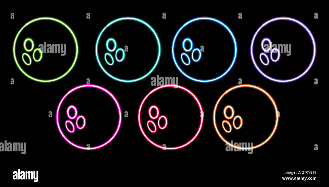 set ball glowing desktop icon, neon bowling ball sticker, neon skittles ...