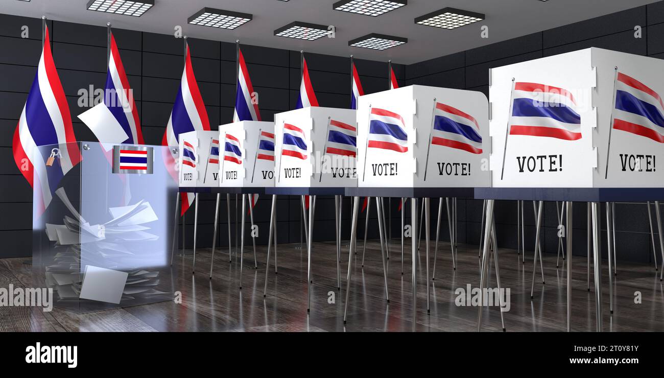 Thailand - polling station with ballot box and voting booths - election ...