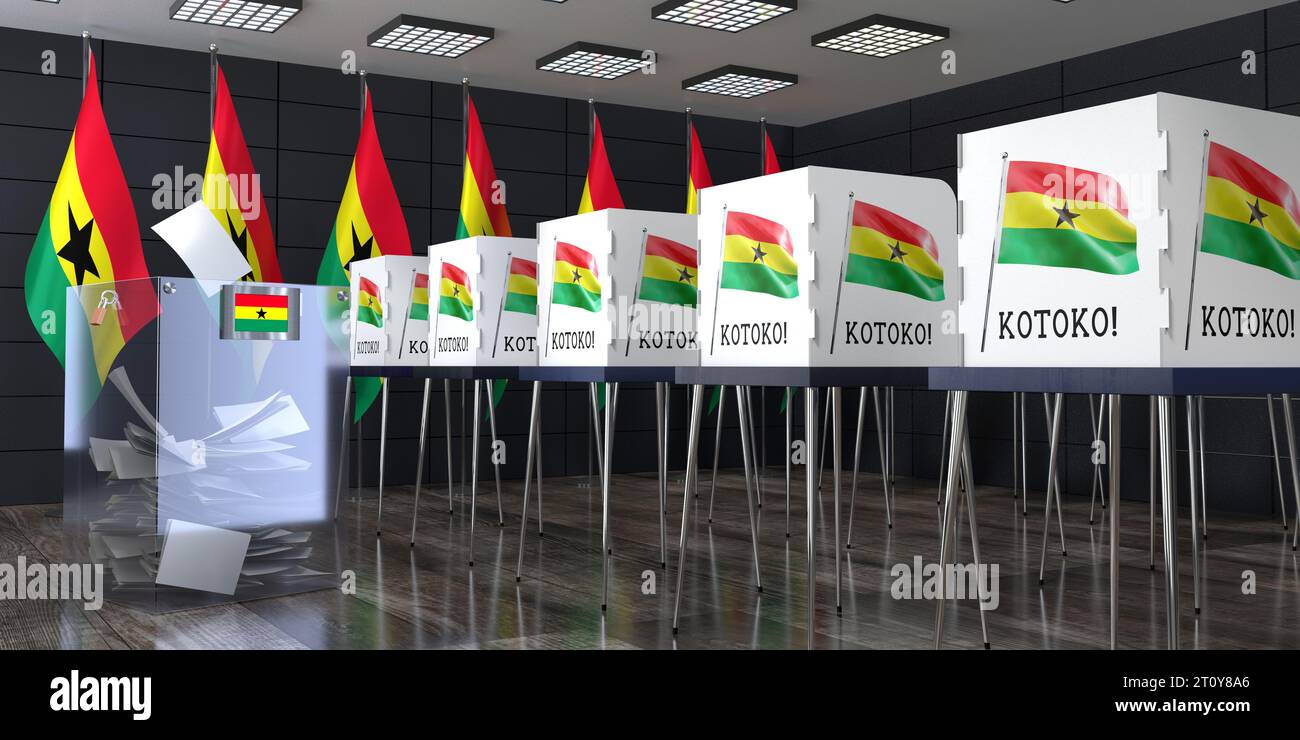 Ghana - polling station with ballot box and voting booths - election ...