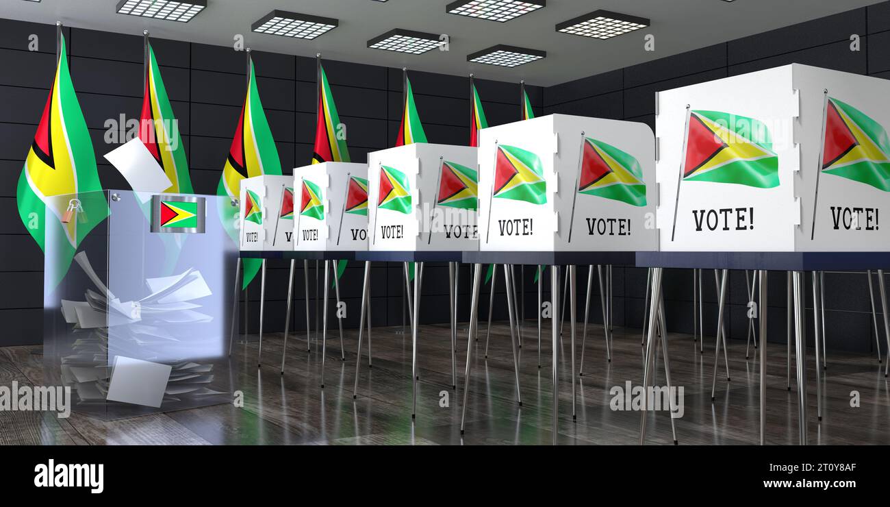 Guyana - polling station with ballot box and voting booths - election ...