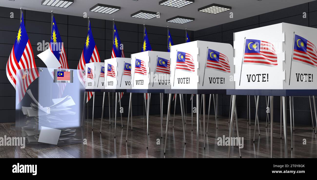 Malaysia - polling station with ballot box and voting booths - election ...