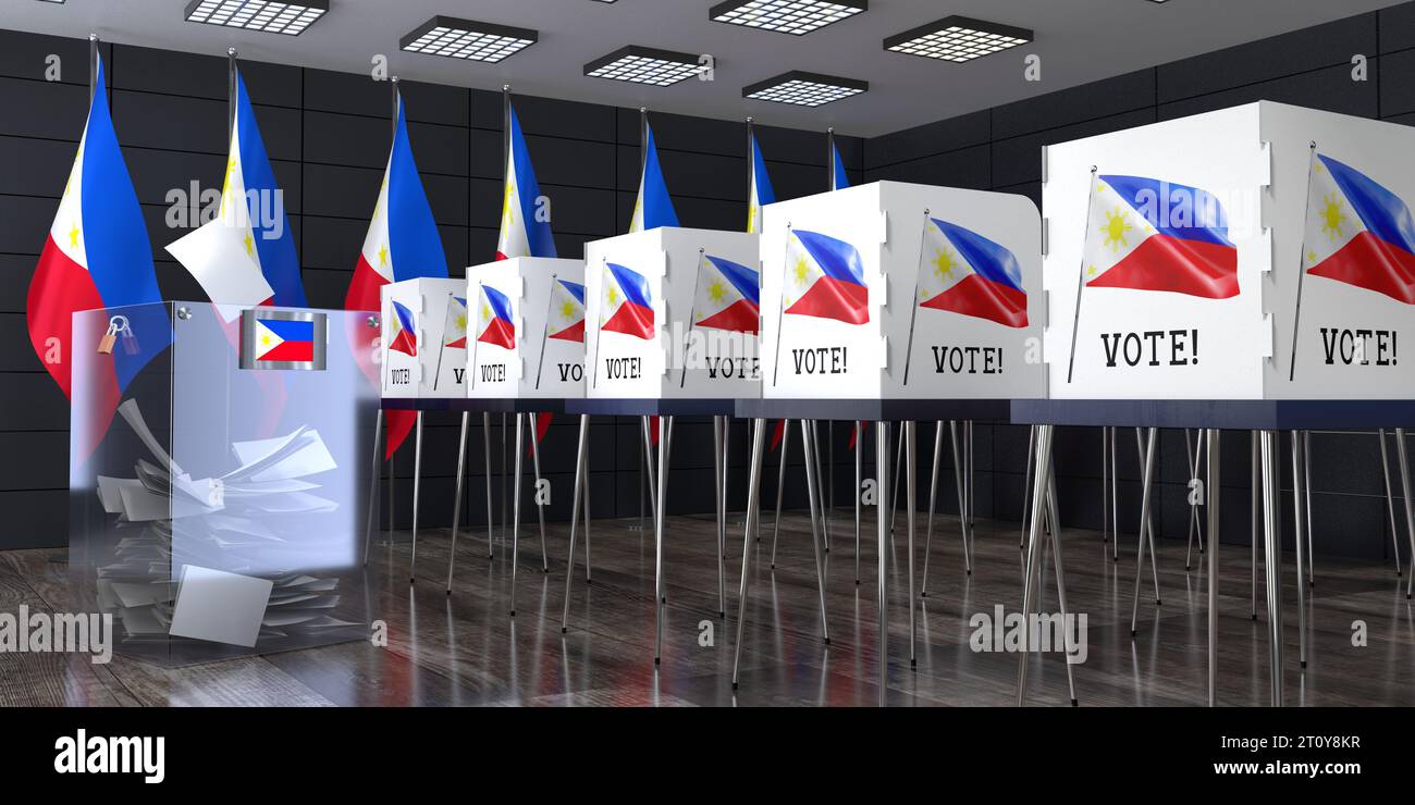 Philippines - polling station with ballot box and voting booths ...