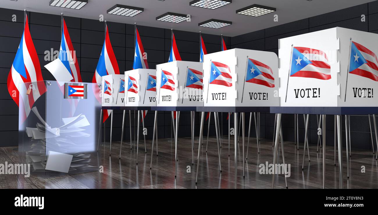Puerto Rico - polling station with ballot box and voting booths ...