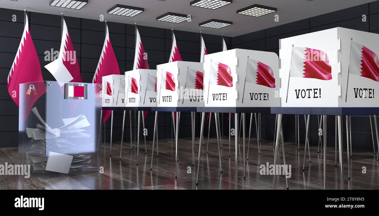 Qatar - polling station with ballot box and voting booths - election ...