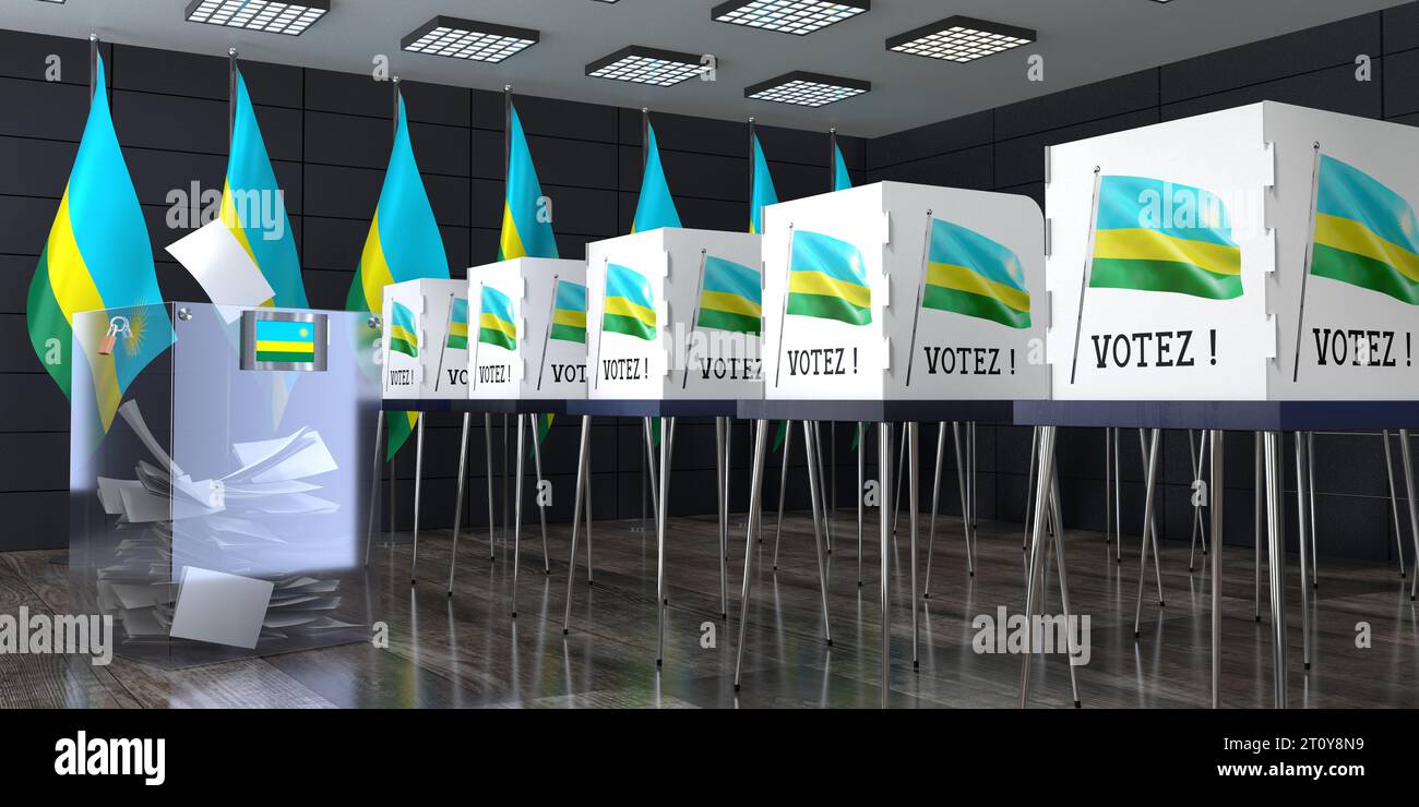 Rwanda - polling station with ballot box and voting booths - election ...