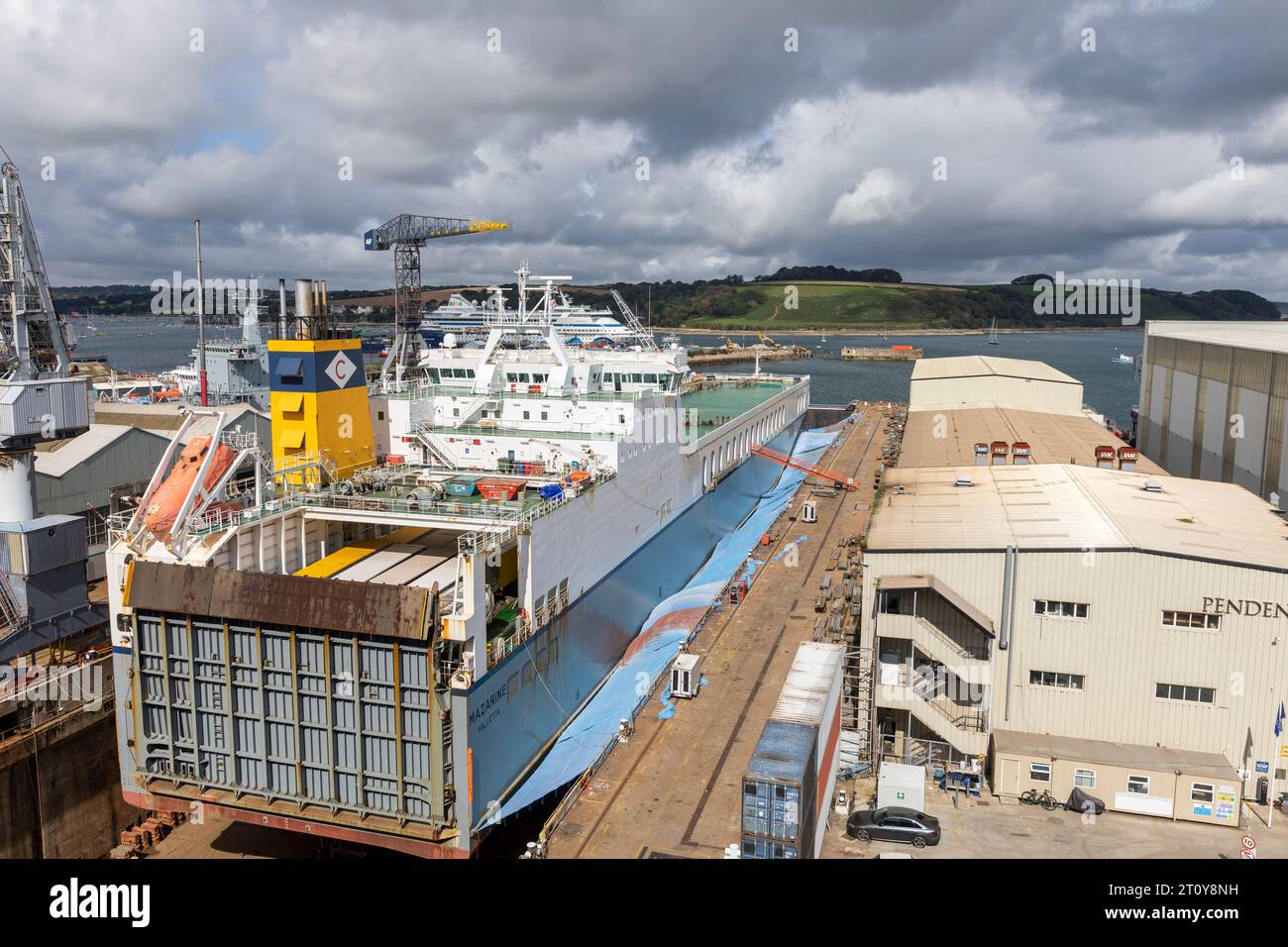 Falmouth Docks and Pendennis shipyard on the Cornish coast,Cornwall ...