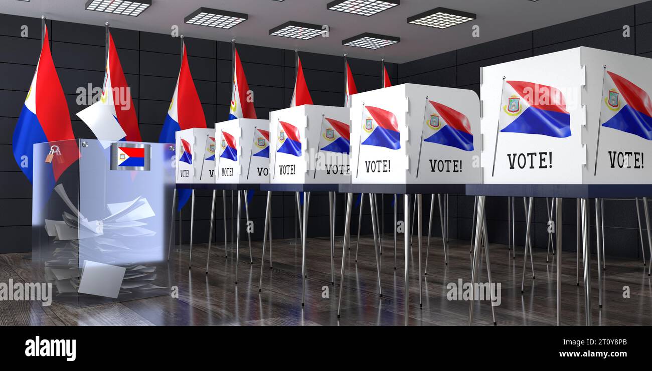 Sint Maarten - polling station with ballot box and voting booths ...