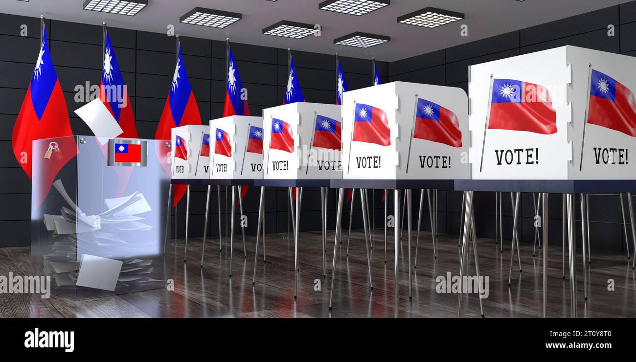 Taiwan - polling station with ballot box and voting booths - election ...