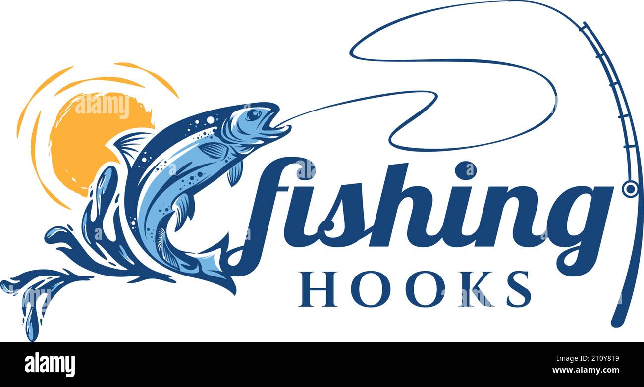 Modern Fishing Hook Sunset Drip Water logo design Stock Vector Image ...