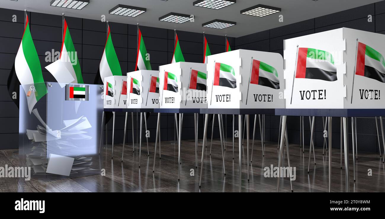 United Arab Emirates - polling station with ballot box and voting ...