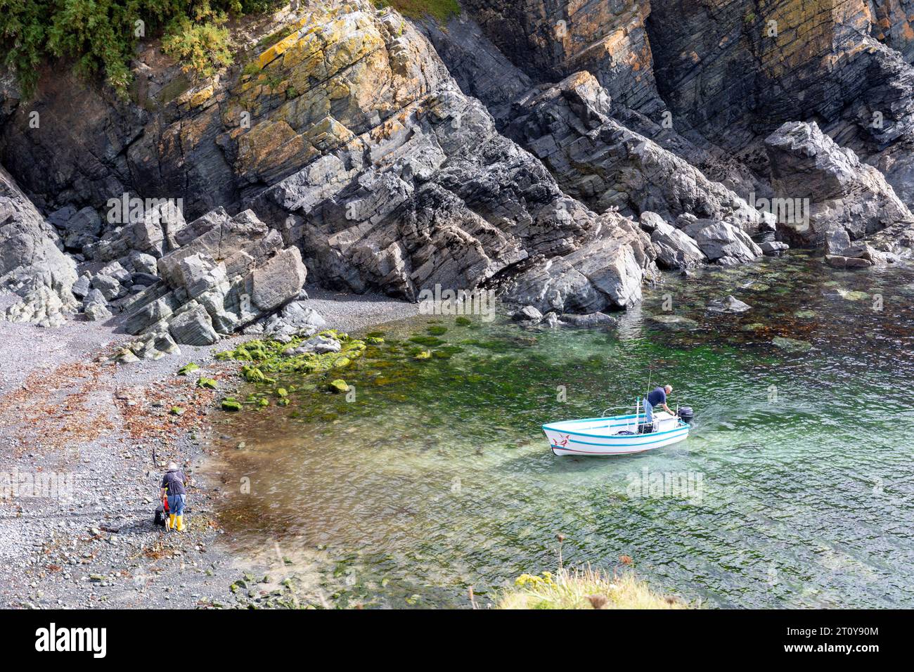 Cadgwith village on the Lizard Peninsula, Cornwall,England fishermen in ...