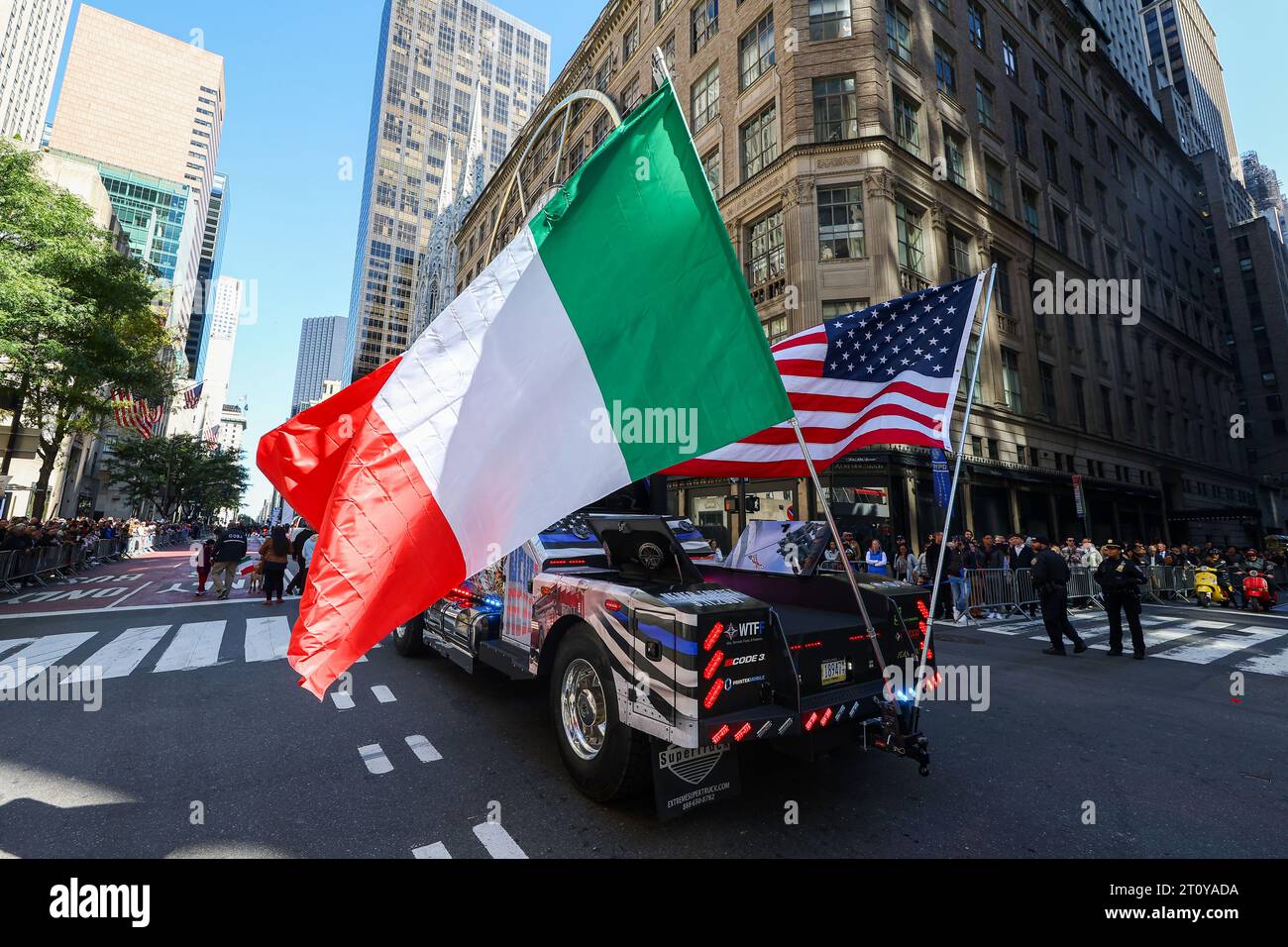 {person} marches up 5th Avenue in the Columbus Day Parade in New York ...
