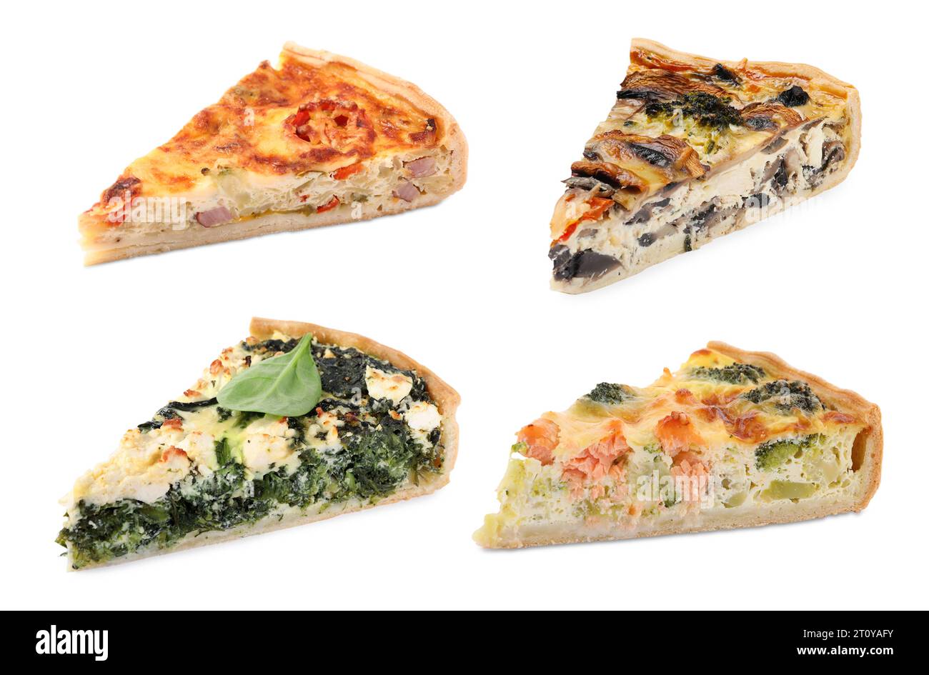 Pieces of different quiches isolated on white, set Stock Photo - Alamy