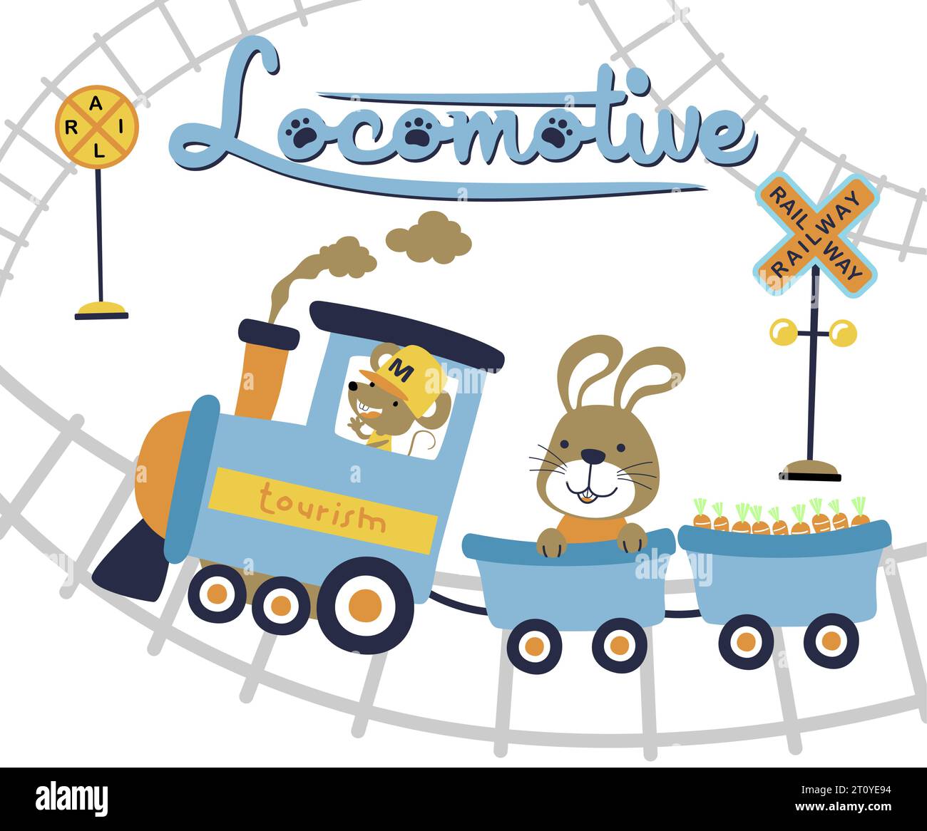 cute mouse and rabbit on steam train, vector cartoon illustration Stock ...