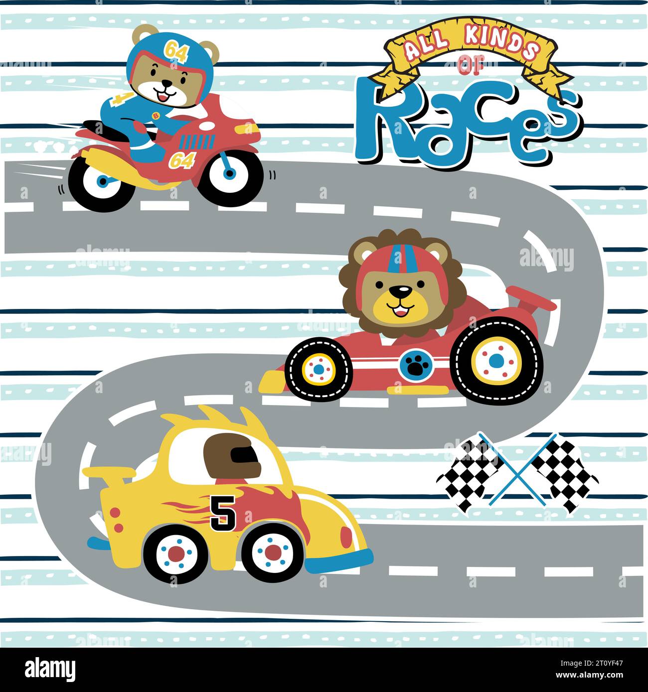 vector cartoon of funny animals with racing vehicles Stock Vector Image ...