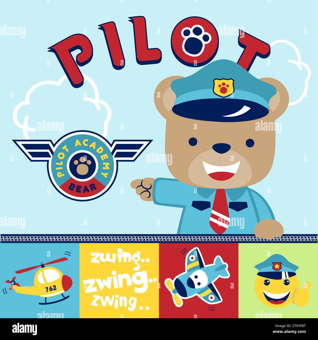 vector cartoon of cute bear in pilot uniform with airline elements ...